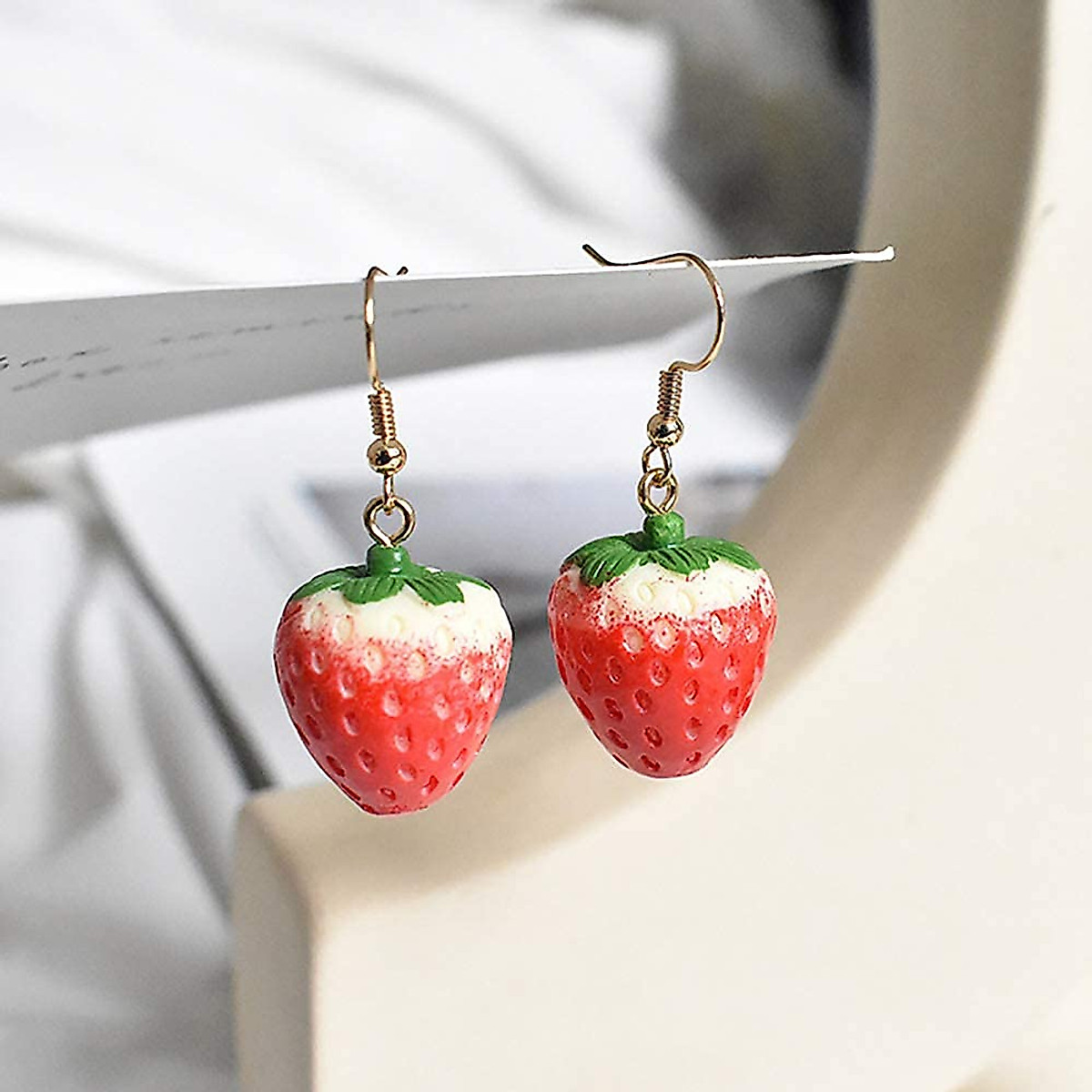 Strawberry Drop Dangle Earrings for Women, Red Cute Strawberry Dangle Earring, Simulated Strawberry Earrings,3D Acrylic Fruit Drop Earring (Ear hook)
