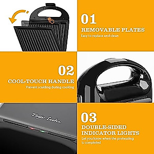 Sandwich Maker 3 in 1, Taylor Swoden 4 Slice Waffle Maker 1200W Panini Press Grill with Non-stick Plates, Double-Sided Heating, Indicator Lights, Cool Touch Handle, Easy to Use & Clean, Black