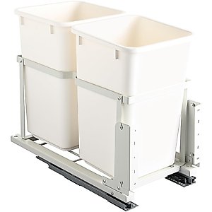Silverline Double Soft Close Pull-Out Waste Bin with Under-Mount Slides,44L Capacity, Fits 15" Base Cabinets