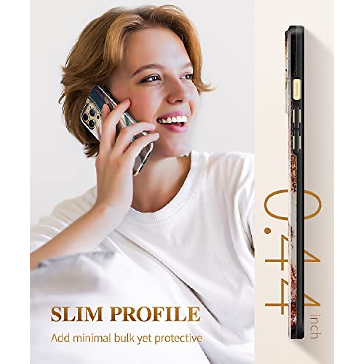 GVIEWIN Case Compatible with iPhone 14 Pro 6.1 Inch, [10FT Military-Grade Drop Tested] Marble Stylish Cases Shockproof Protective Slim Thin Soft TPU Phone Cover for Women 2022 (Drift Sand/Brown)