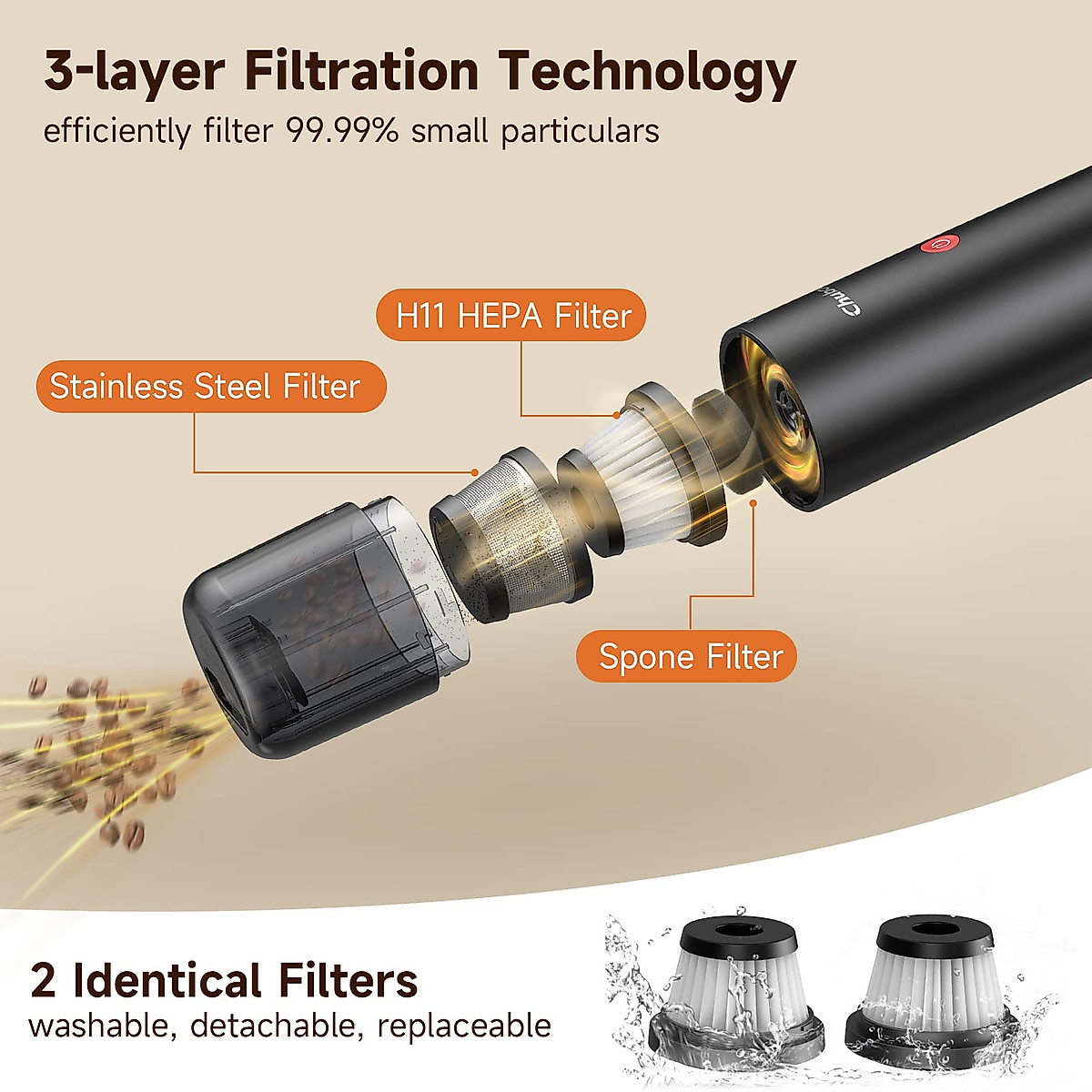 Mini Vacuum Cordless Rechargeable Powerful Car Hoover Hand Held Vacuum for Dust, Sand, Crumbs, Ultra-Light Portable for Home, Car