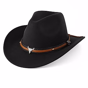 DOCILA Cowboy Hats for Women Men Faux Fur Western Cowgirl Hats Felt American Cattleman Hat Country Fedora Cowboy Rodeo Costume Decorations Black