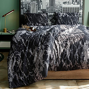 Spring Meow 2024 Upgraded Black Twin Duvet Cover, 100% Washed Duvet Cover Set, Marble Bedding, 3 Pieces with Zipper Closure, 1 Duvet Cover 68x90 inches and 2 Pillow Shams