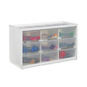 ArtBin 6809PC Store In Drawer Cabinet Sewing & Craft Organization, Plastic Storage Unit with 9 Drawers, White with Clear Drawers