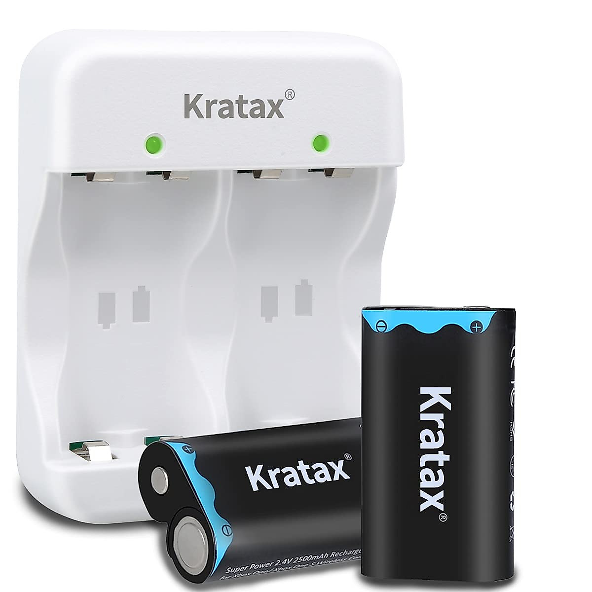 Kratax 2500mAh Rechargeable Batteries 2 Count for Xbox One with Fast Charger, 48 Hours Playtime