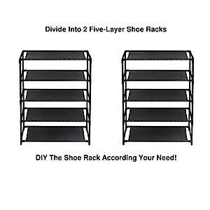 KOECPS 10 Tiers Shoe Rack, 50 Pairs Stackable Shoe Shelf Storage Organizer, Space Saving DIY Shoe Rack for Entryway, Closets, Bedroom, Black