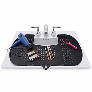 Sink Topper, Bathroom Sink Cover for Counter Space. Makeup Organizer Mat and Must Have Bathroom Gadget. Large, Black.