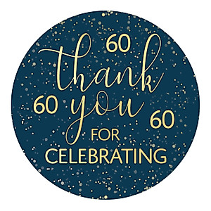 Navy Blue and Gold Birthday Favor Stickers - Gold Bday Thank You Labels, Envelope Seals, Candy Stickers - 1.75 in. - 40 ct - Adult Birthday Party Supplies (60th Birthday)