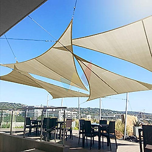 Windscreen4less 8' x 8' x 11.3' Triangle Sun Shade Sail - Beige Durable UV Shelter Canopy Fabric Cloth Screen Water Permeable & UV Resistant for Patio Outdoor Backyard
