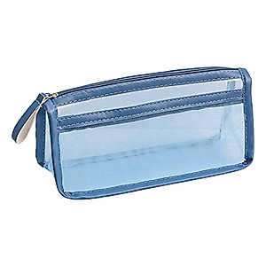 Cute Transparent Pencil Case Mesh Makeup Storage Holder Pouch Solid Color for Travel Cosmetics Stationery Small Crafts with zipper large kids Bag Teen, White