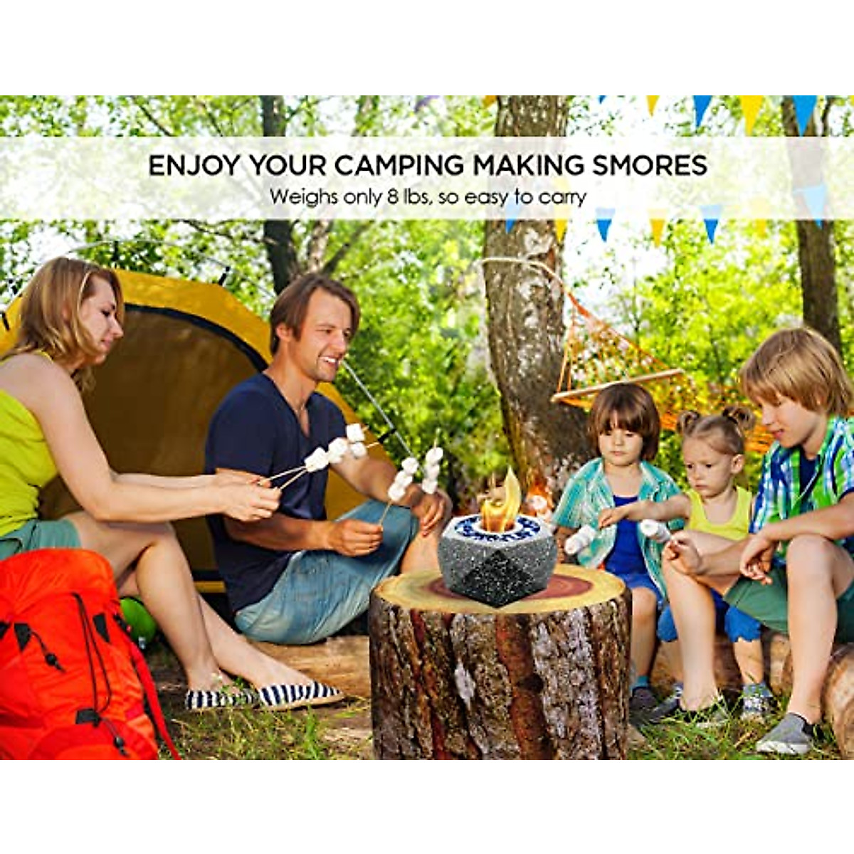 Tabletop Fire Pit Table Top Firepit Indoor Fire Pit Tabletop Fireplace with Collapsible Skewer 3 Golden Plates Portable to Outdoor Patio Balcony to Roast Smores Rubbing Alcohol Fuel 11" Large Bowl