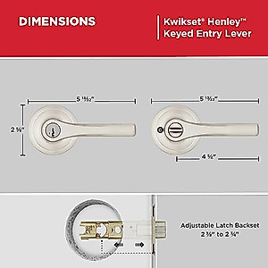 Kwikset Henley Entry Lever Door Lock, Secure Keyed Entrance with Reversible Handle, SmartKey Re-Key Security Technology and Microban Protection in Satin Nickel