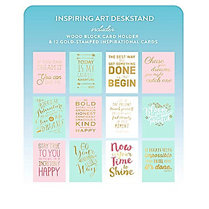 Eccolo Inspirational Cards with Wooden Display Stand, 12 Positive Daily Affirmation Cards for Self Love Practice and Mindfulness, Gift Box, Home or Office Desk Art Decor (5 x 6.75 inches)