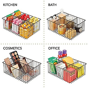 mDesign Farmhouse Decor Metal Wire Food Organizer Storage Bin Baskets for Kitchen Cabinets, Pantry, Bathroom, Laundry Room, Closets, Garage, 6 Sections - Bronze