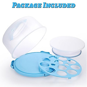BSTKEY Portable Cake Carrier with Lid and Handle, Cake Turntable + Cupcake Storage Tray for Transport, 10" Round Cake Container Holder with Two Sided Base for Pies Nuts Fruit Cookies, Blue