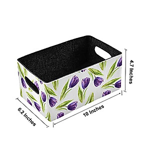 CaTaKu Purple Tulip Flower Collapsible Storage Bins 2 Pack Foldable Felt Storage Basket Organizer Boxes Containers with Handles for Cube Closet Shelves Clothes Towels