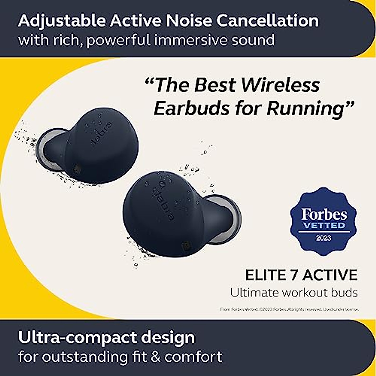 Jabra Elite 7 Active True Wireless— Bluetooth Sports Earbuds Shake Grip for Secure in-Ear Fit — Ultimate Workout Earbuds, Adjustable Active Noise Cancellation, Fast Charging — Navy