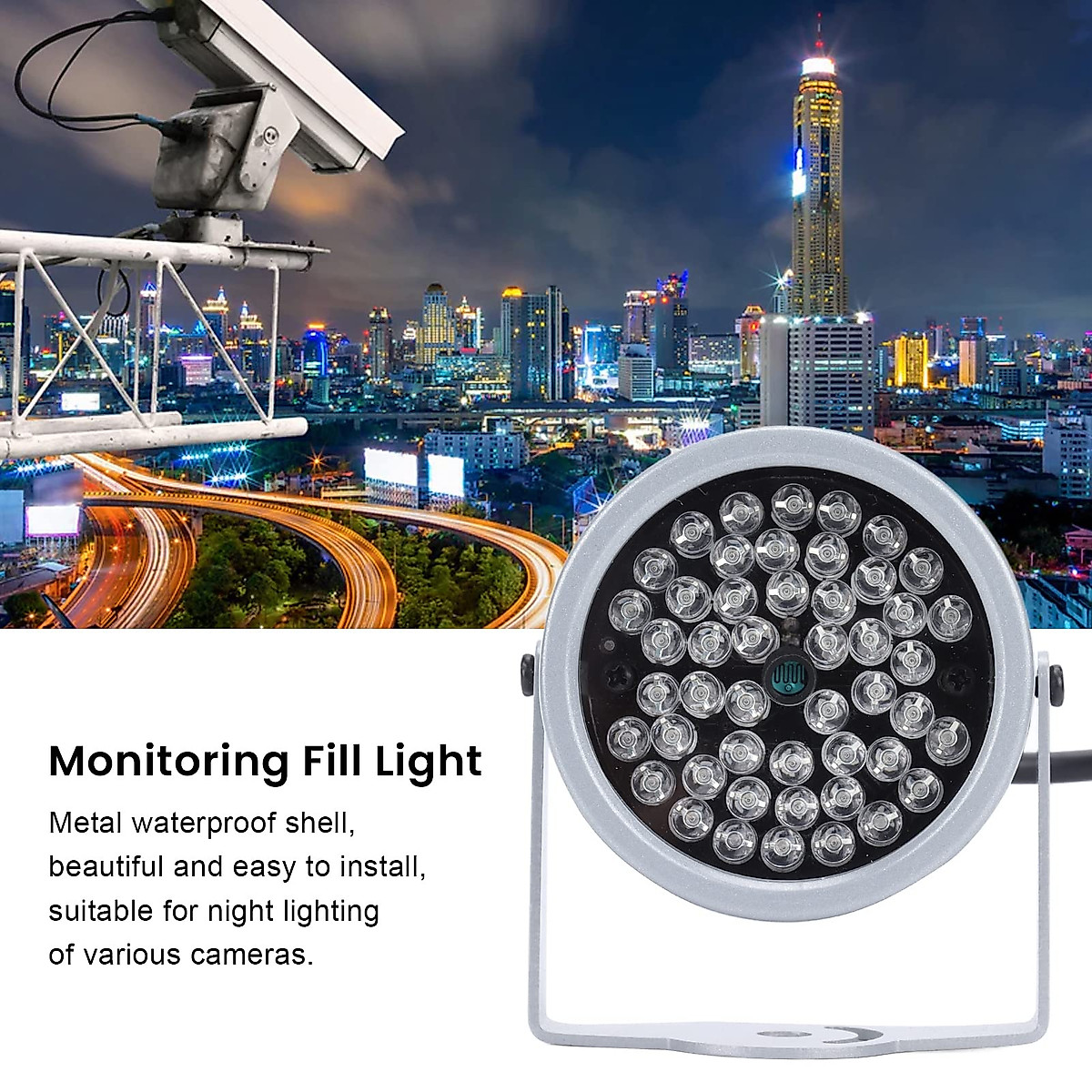 plplaaoo Night Vision Infrared Light, IP5 Rainproof 48 LEDs IR Infrared Light, Intelligent Waterproof Infrared Night Vision Light for Indoor or Outdoor Surveillance Camera Parking Lot, Fill Light