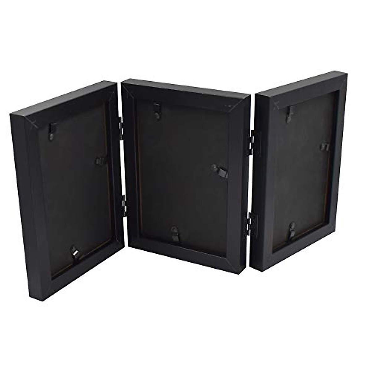 Golden State Art, 4x6 Three Picture Frame Trifold Hinged Photo Frame with 3 Openings, Desk Top Family Picture Collage, with Real Glass (4x6 Triple, Black, 1-Pack)