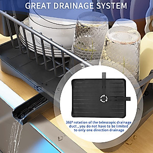 PINNIYOU Dish Drying Rack with Drainboard Set, 2 Tier Large Dish Racks with Drainage, Wine Glass Holder, Utensil Holder, Dish Drainers for Kitchen Counter (Black)