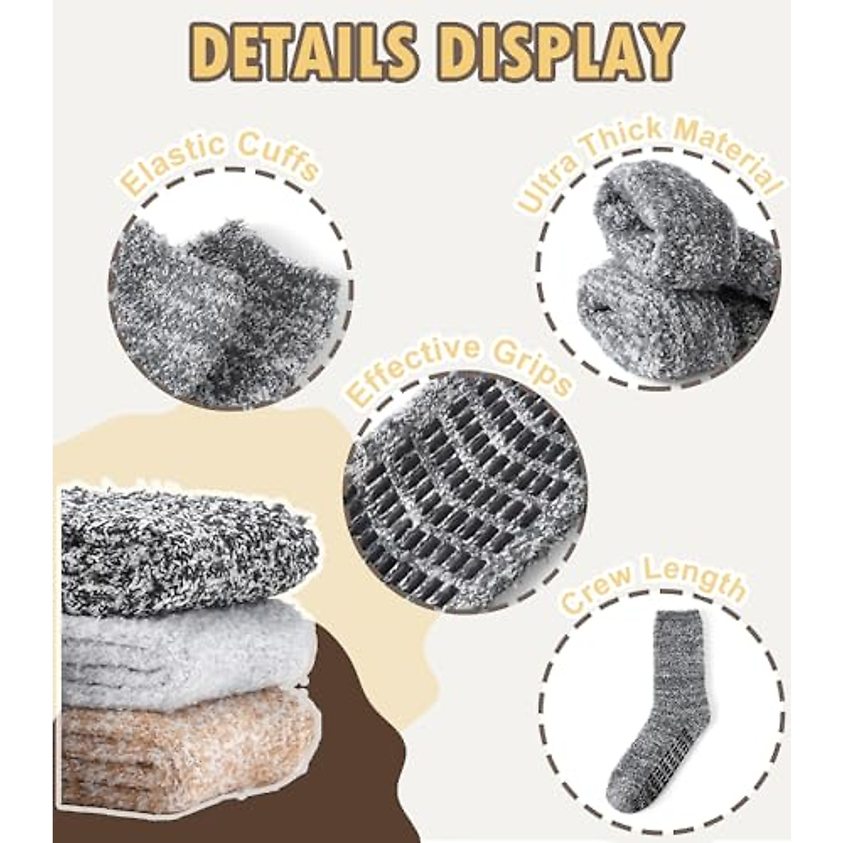 Breslatte Ultra Thick Longer Slipper Socks for Women Non Slip Socks Womens Hospital Socks with Grippers for Women Grippy Socks 3pair lightcolor