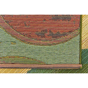 Unique Loom Modern Collection Contemporary, Circles, Abstract, Bright Colors, Indoor and Outdoor Area Rug, 5' 3" x 8' 0", Beige/Green