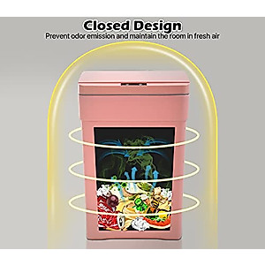 GINMAON 13 Gallon Trash Can Automatic Kitchen Trash Can, Plastic Large Capacity Garbage Can Bathroom Rubbish Can with Lid, Smart Trash Can Waste Bin for Narrow Space, Pink
