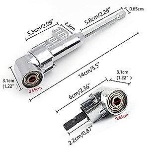 Jamiikury Silver 105 Degree Right Angle Drill Bit Holder, 1/4" Hex Shank Driver Angle Extension and Flexible Angle Extension Bit Kit for Screwdriver & Drill