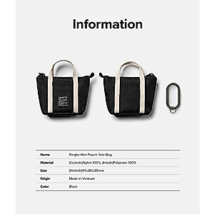 Ringke Mini Pouch Tote Bag Compatible with AirPods Pro Case and AirPods 3rd, 2nd, 1st Generation Case, Galaxy Buds Pouch, Universal Wireless Ear Buds Cover with Keychain for Women, Men - Black