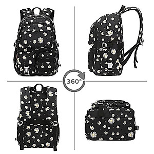 Classic Diamond Daisy Backpack for School Backpack for Girls Backpack with Lunch Box Bookbag Set Kids Backpacks for Teen Girls (Black)