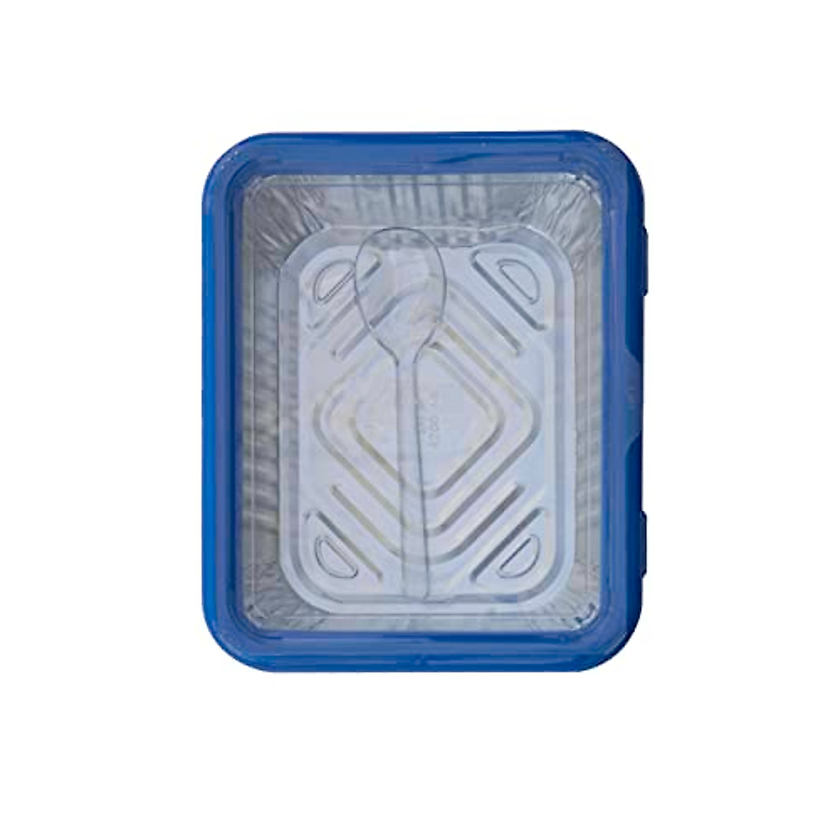 Fancy Panz Premium Dress Up & Protect Your Foil Pan, Made in USA. Hot/Cold Gel Pack, One Half Sized Foil Pan & Serving Spoon Included. Stackable for easy travel. (Denim Blue)