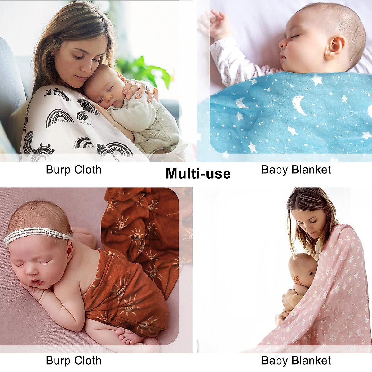 Babekin Baby Swaddle Blankets, Soft Silky Baby Blankets for Baby Boys & Girls, 100% Organic Cotton, Breathable and Skin-friendly Baby Receiving Swaddles, Baby Blankets Unisex, 47 x 47 inches (Style D)