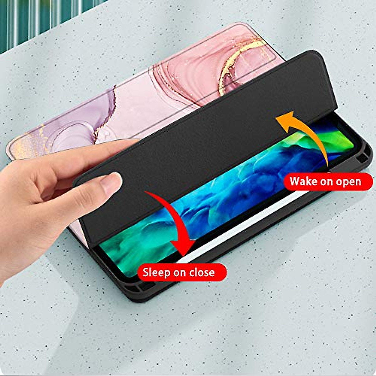 MAITTAO 2 in 1 iPad Pro 12.9 Case 2020 Release (4th Gen) Soft TPU Back Cover with Tablet Sleeve, Support Apple Pencil Holder & Wireless Charging & Auto Wake/Sleep for 2020 iPad Pro 12.9,Marble 17