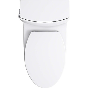 KOHLER Veil One-Piece Skirted Toilet, Dual Flush, Elongated Bowl, Skirted Trapway, White, Hidden Cord Option, Conceals Bidet Seat Cords, K-1381-HC-0