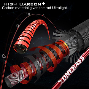 One Bass Fishing Rod, Spinning & Casting Fishing Pole with 30 Ton Carbon Fiber-6' Casting- Red