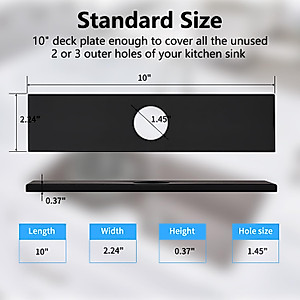 KWODE 10”Black Square Hole Cover Deck Plate for Kitchen or Bathroom Sink, Stainless Steel Escutcheon Plate for Covering Unused Mounting Holes