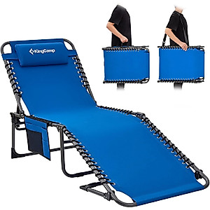 KingCamp Outdoor Adjustable Tri-fold Chaise Lounge Chair for Patio Beach Sunbathing Tanning Pool Camping, Blue