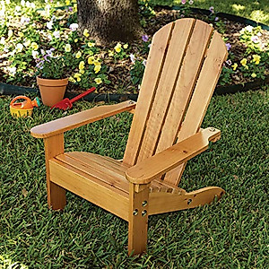 KidKraft Outdoor Wooden Table & Bench Set with Cushions and Umbrella, Kids Backyard Furniture, Navy and White Stripe Fabric & Wooden Adirondack Children's Outdoor Chair, 3-8 21.5 x 19.2 x 24.5