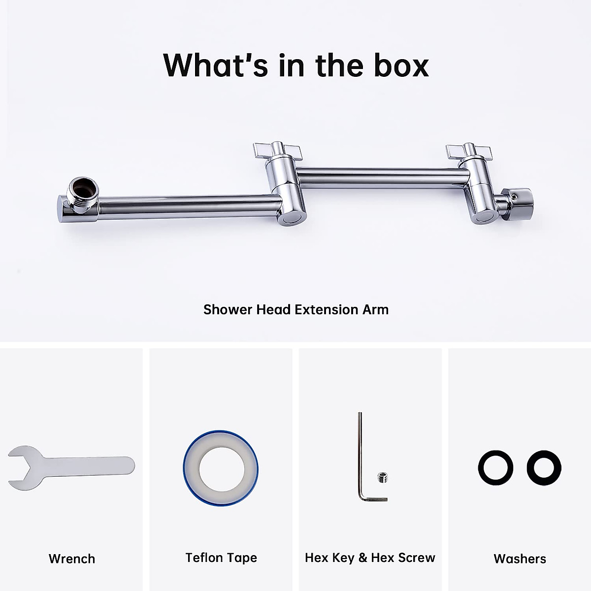 G-Promise Shower Head Extension Arm Solid Brass Adjustable Extender with Lock Joint, Standard 1/2", Rise or Lower Rainfall and Fixed Shower Head, 13" Height/Angle Adjustable Extension Arm Attachment