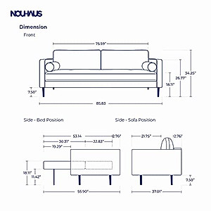 Nouhaus Module, Sleeper Sofa Bed Couch. 7ft Luxury Convertible Sofa Futon Bed with No Roll Together Latex. Moss Woven Pull Out Couch Bed for Bedroom Couch, Small Apartment Furniture Sofas or RV Couch