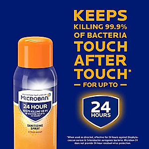 Microban Disinfectant Spray, Travel Size 24 Hour Sanitizing Spray, Citrus Scent, 4 Count (2.8oz Each)