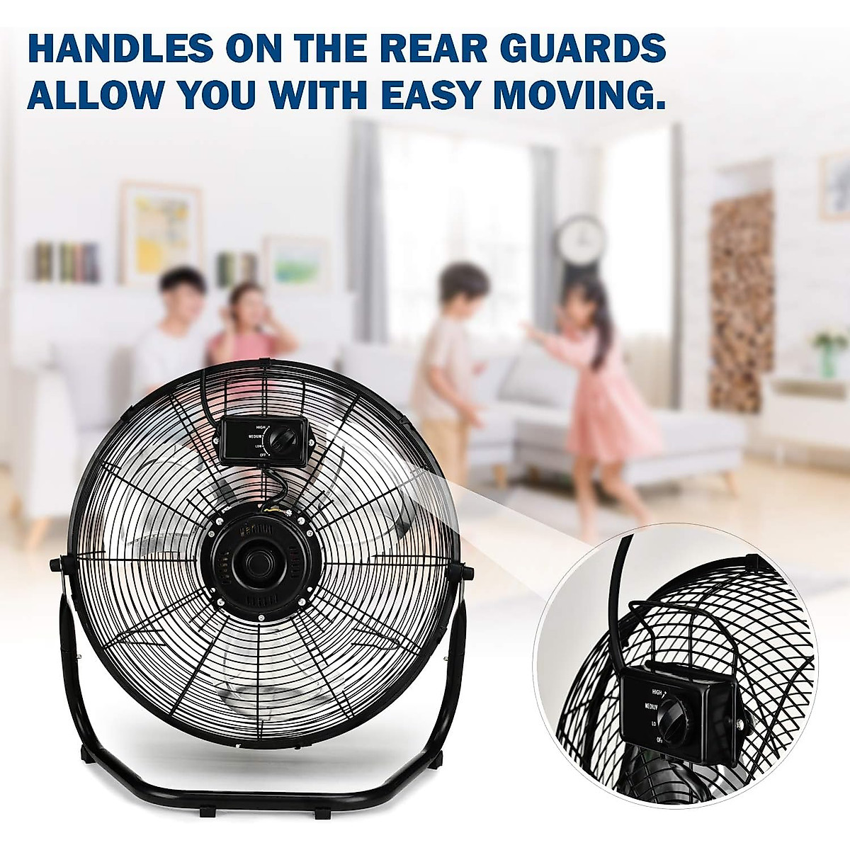 Simple Deluxe 20 Inch 3-Speed High Velocity Heavy Duty Metal Industrial Floor Fans Quiet for Home, Commercial, Residential, and Greenhouse Use, Outdoor/Indoor, Black, 1-Pack