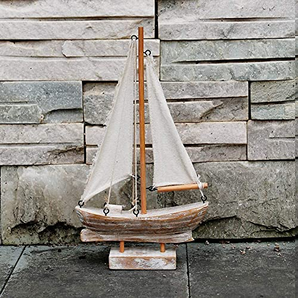 Wooden Sailboat Model Decor - Rustic Nautical Ship Miniature