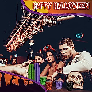 Sunnyray Halloween Plastic Shot Glasses Bulk 2 oz Clear Hard Plastic Disposable Cups Colorful Small Tasting Cups Disposable for Wine Whiskey Food Halloween Party Drinking Supplies (Classic,100 Pcs)