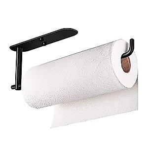 Black Paper Towel Holder Under Cabinet, Paper Towel Holder Wall Mount for Kitchen, Adhesive Paper Towel Holder for Bathroom, Self Adhesive or Drilling Stainless Steel Paper Towel Holders