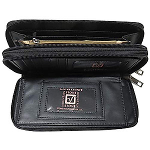 Stone Mountain Nancy Double Zip Around Leather Checkbook Wallet Black