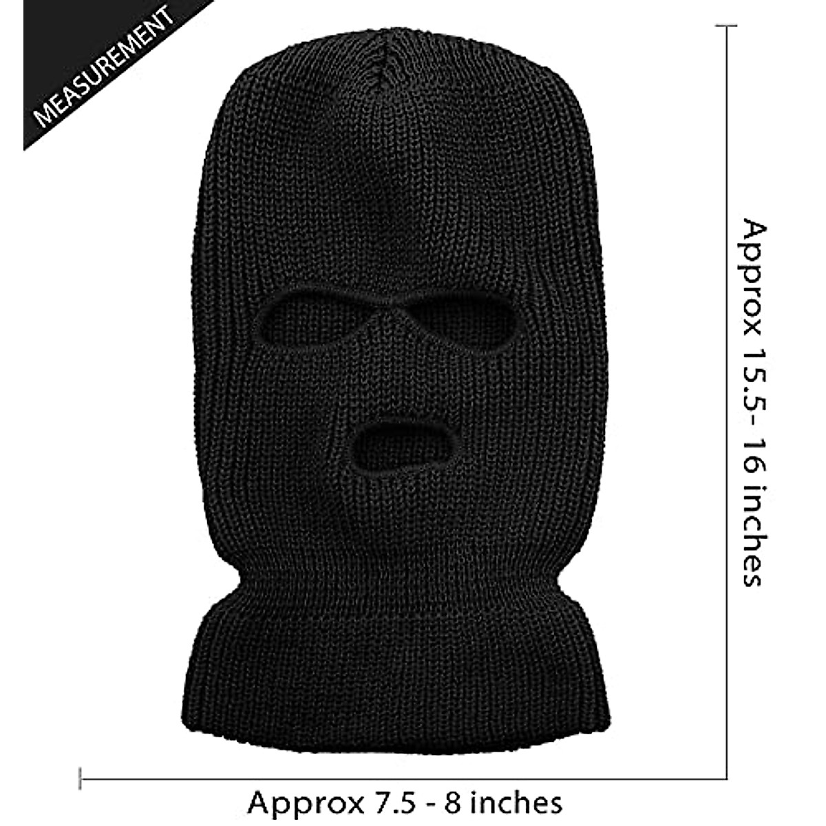 KBH-16 BLK Three Hole Mask Winter Knit Ski Hat Ribbed Beanie Balaclava