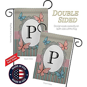 Breeze Decor P Initial Garden Flag Set Wall Hanger Monogram Friends Bugs & Frogs Butterfly Ladybugs Dragonfly Bee Springtime Insect Natural Wildlife House Yard Gift Double-Sided, Made in USA