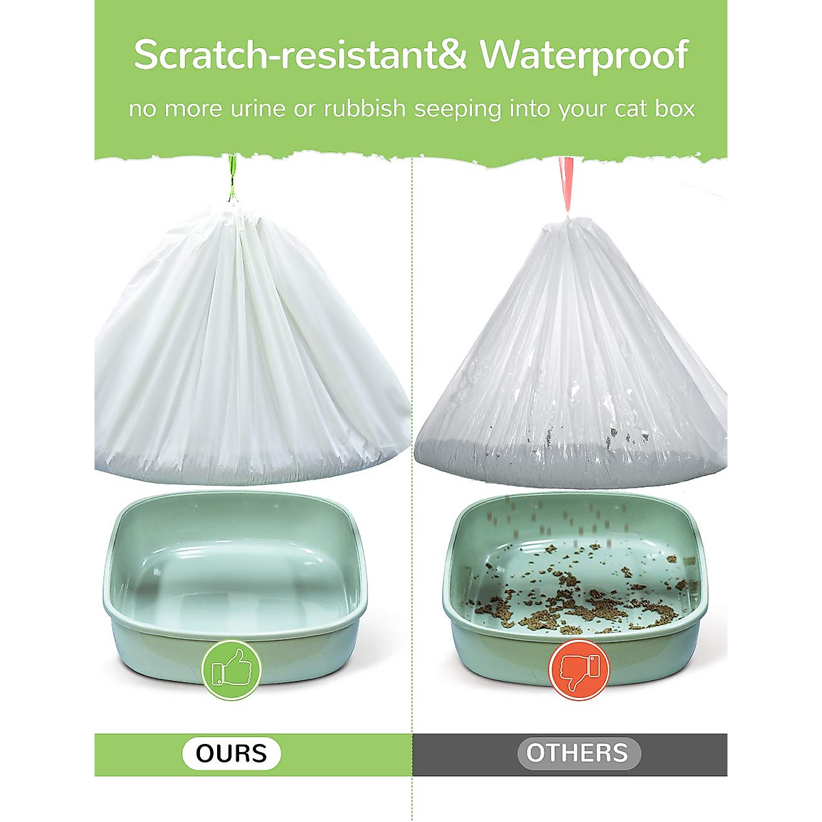 PETOCAT Cat Litter Liners Large, Jumbo Drawstring Extra Durable Pet Cat Pan Liners Extra-Thick Kitty Litter Box Bag-24 Count 36" x 19"