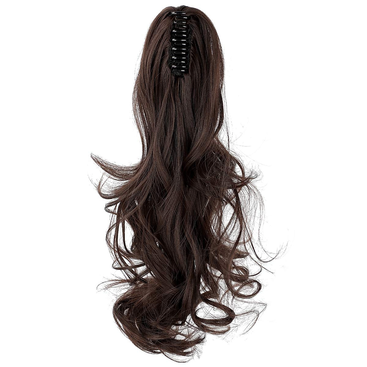 FELENDY Ponytail Extension Claw 18" 20" Curly Wavy Straight Clip in Hairpiece One Piece A Jaw Long Pony Tails for Women Medium Brown